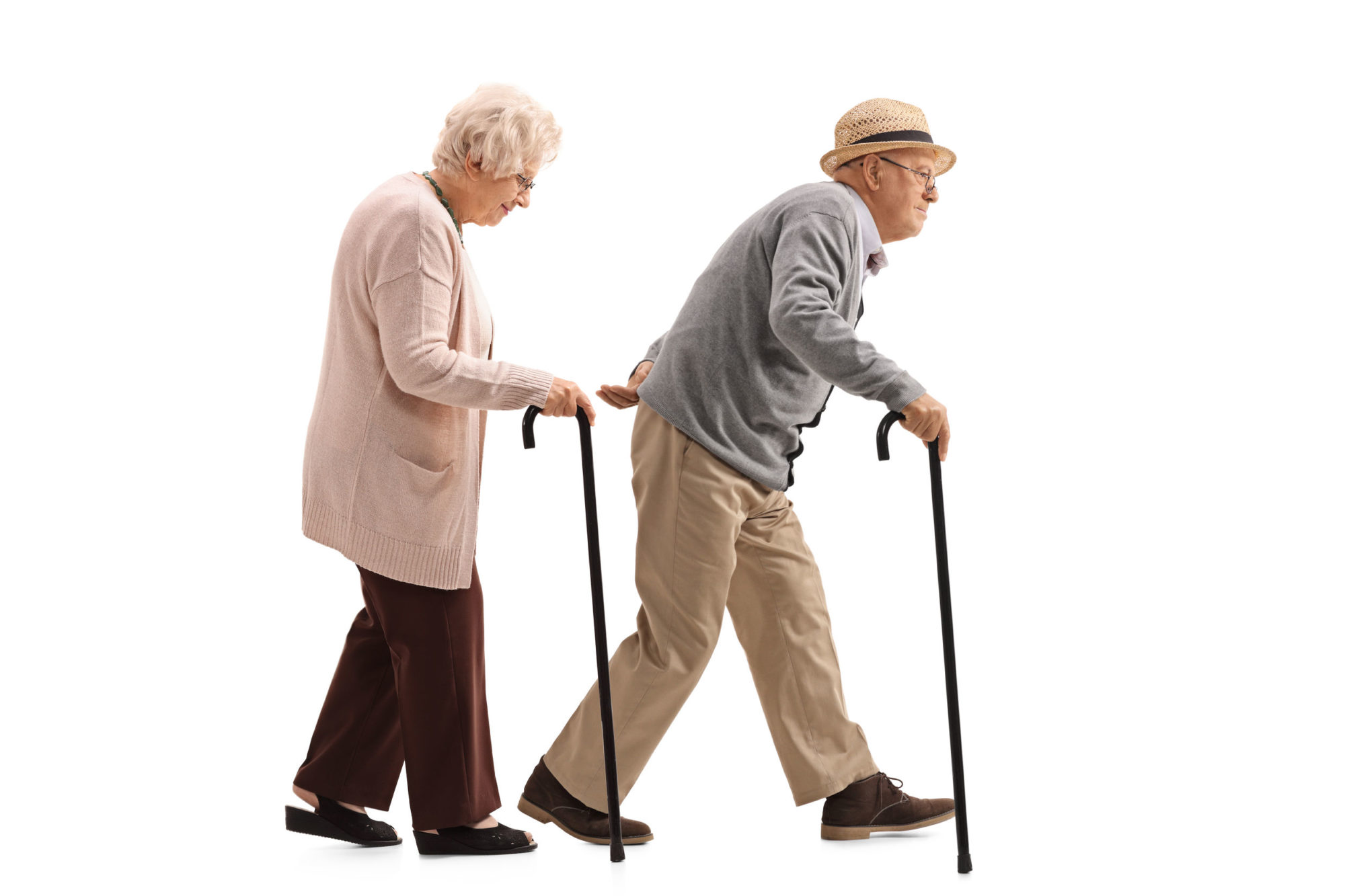 Elderly man and an elderly woman with canes walking - Debi Robinson ...